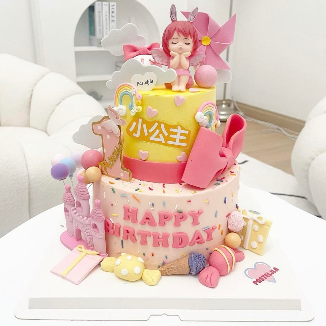 Pink and Yellow Two Tier Little Princess Cake – Pasteljla